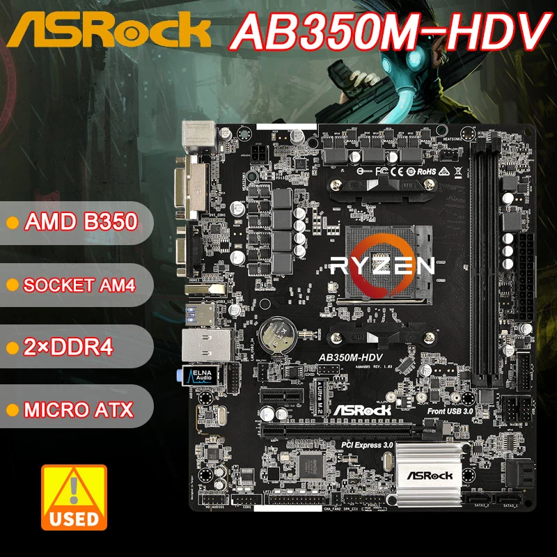 B350m placa mãe asrock AB350M HDV am4 ddr4 64gb para amd ryzen/7th gen ...