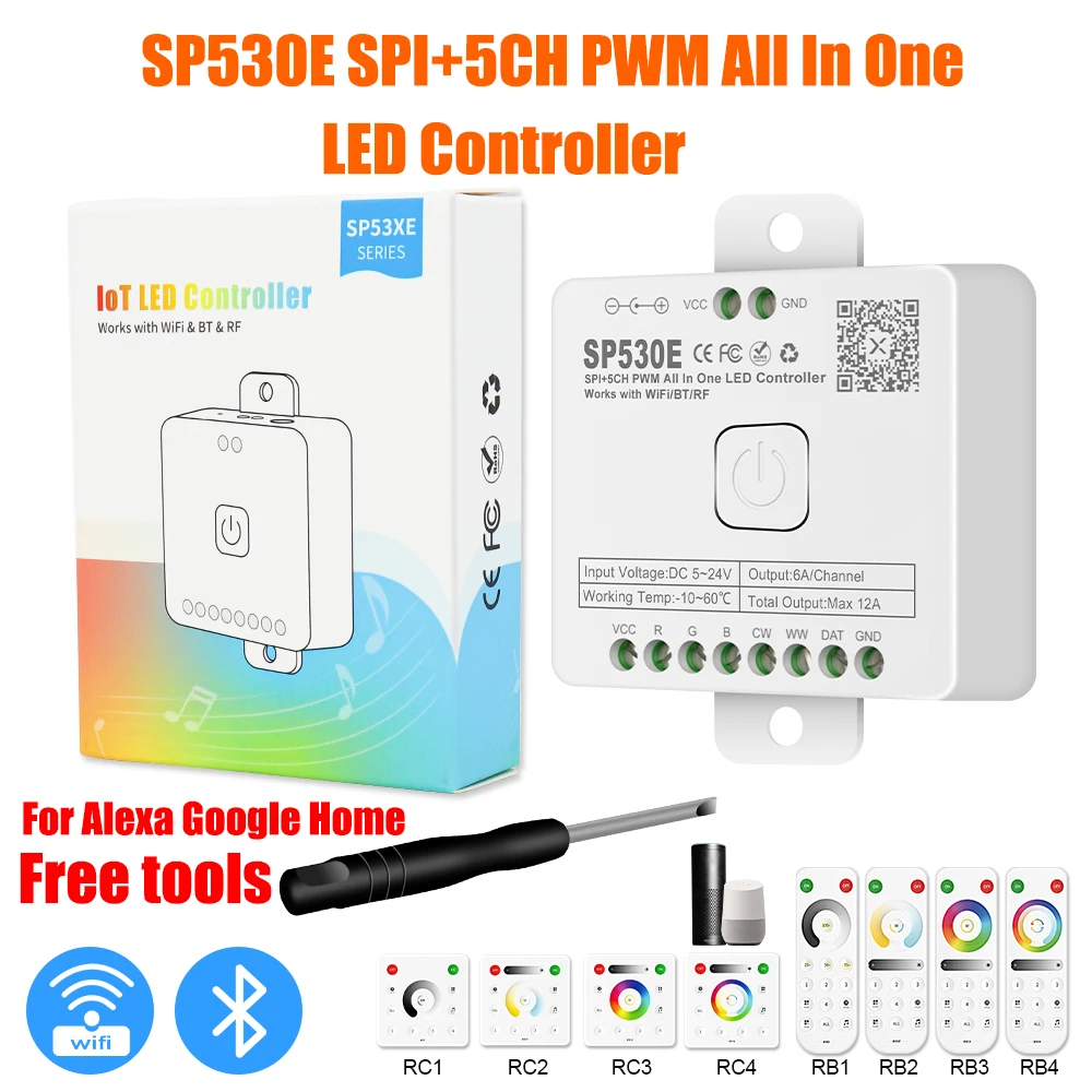 All-In-One-SP530E-LED-Controller-BT-5CH-PWM-SPI-Pixels-Wifi-Alexa ...