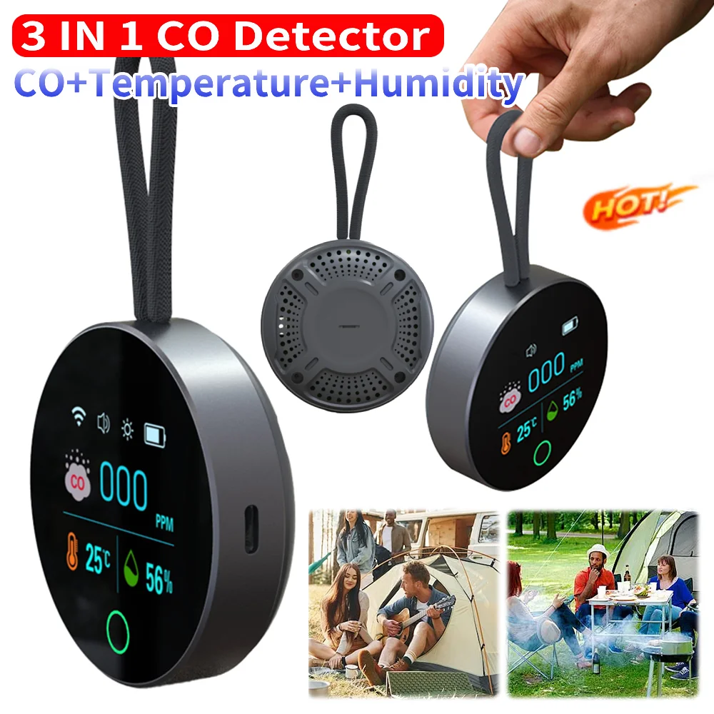 3 In 1 Carbon Monoxide Detector 1000mAh CO Air Quality Monitor CO ...