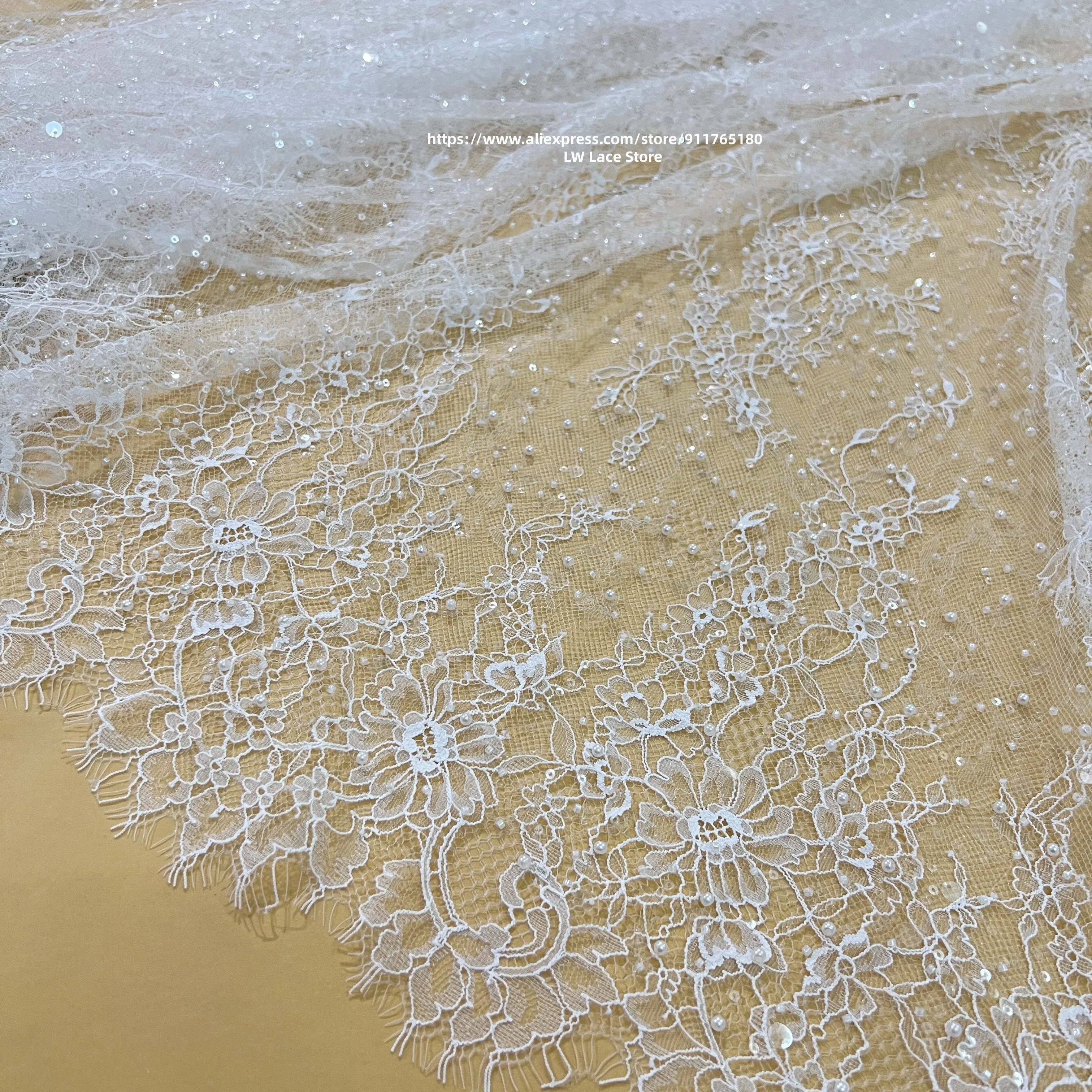 Hand-Beaded Embroidery Lace-Embellished Illusion Fabric Cathedral ...