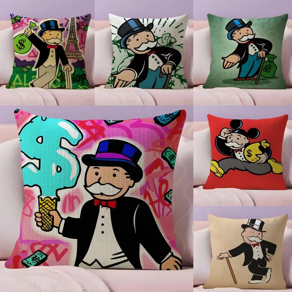 Cartoon M-Monopoly Cute Cushion Cover Natural Linen Pillow Case Double ...
