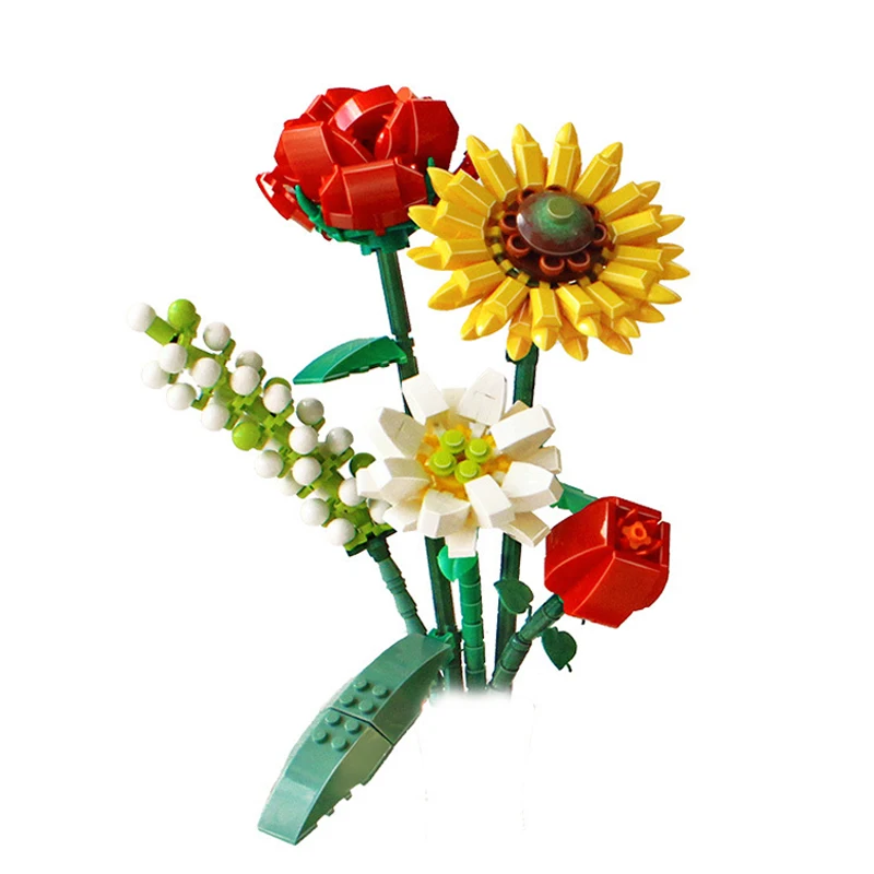 Flower Bouquet Mini Bricks Sunflower Red Rose Blocks Little Daisy ...