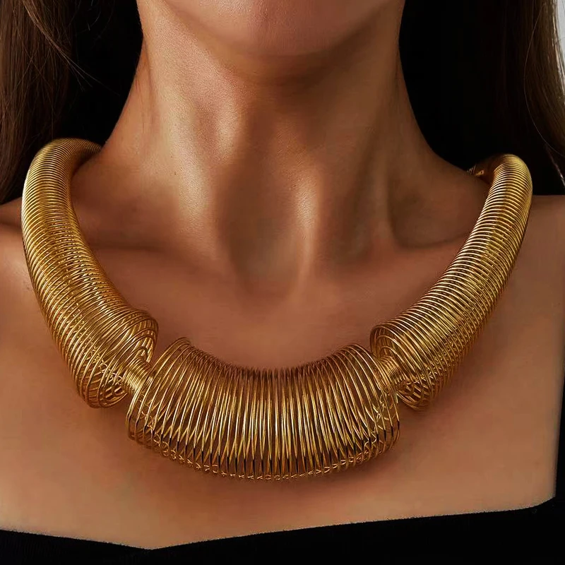 Vintage-Spring-Necklace-For-Women-Metal-Thick-Chain-Collar-Neck-Jewelry ...
