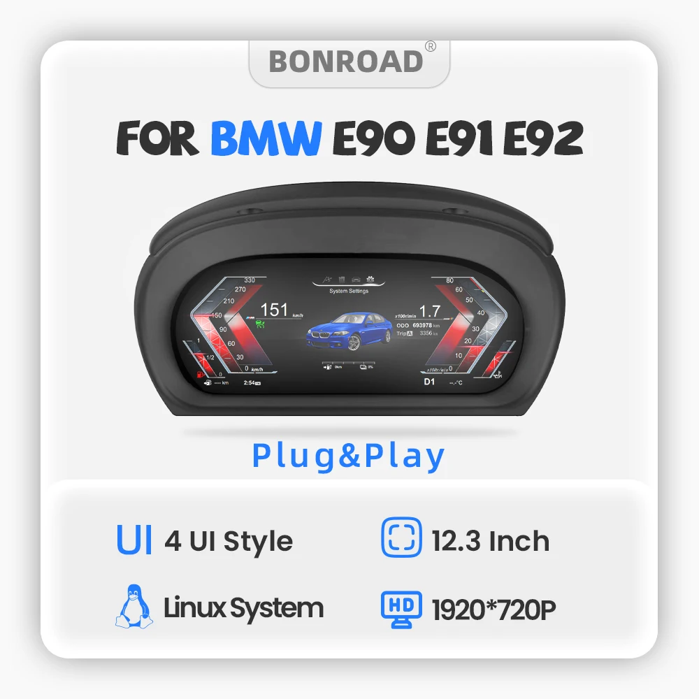 BONROAD 12.3 Inch Digital Dashboard For BMW 3 Series E90 E91 E92 E93 ...