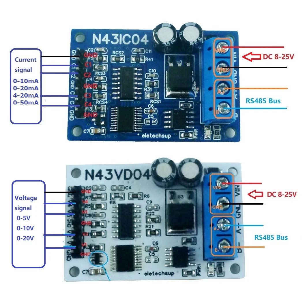 4 20MA/0 5V/0 10V 4ch Current/Voltage Analog Acquisition RS485 Modbus RTU ADC Module| | - AliExpress