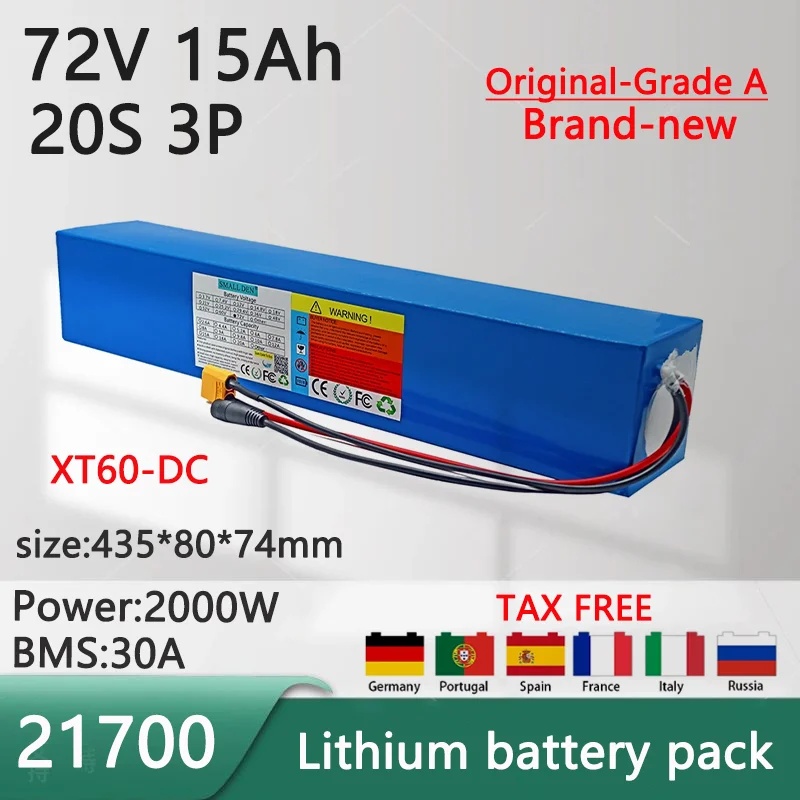 72V-15A-lithium-battery-pack-84V-5A-charger-20S3P-21700-built-in-30A ...