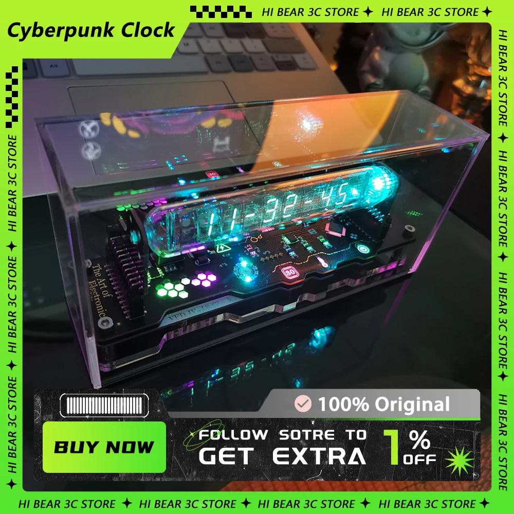 Cyberpunk-Style-Fluorescent-Tube-Clock-Dynamic-RGB-Lighting-Creative ...
