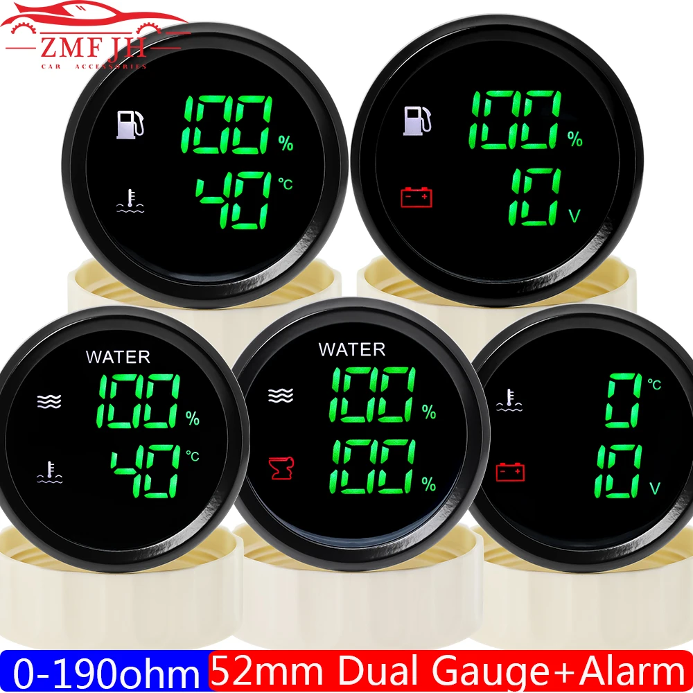 Ip66 Waterproof 52mm Dual Gauge Water Temp Gauge+volt Fuel Water Level Gauge+volt Htg Sewage ...