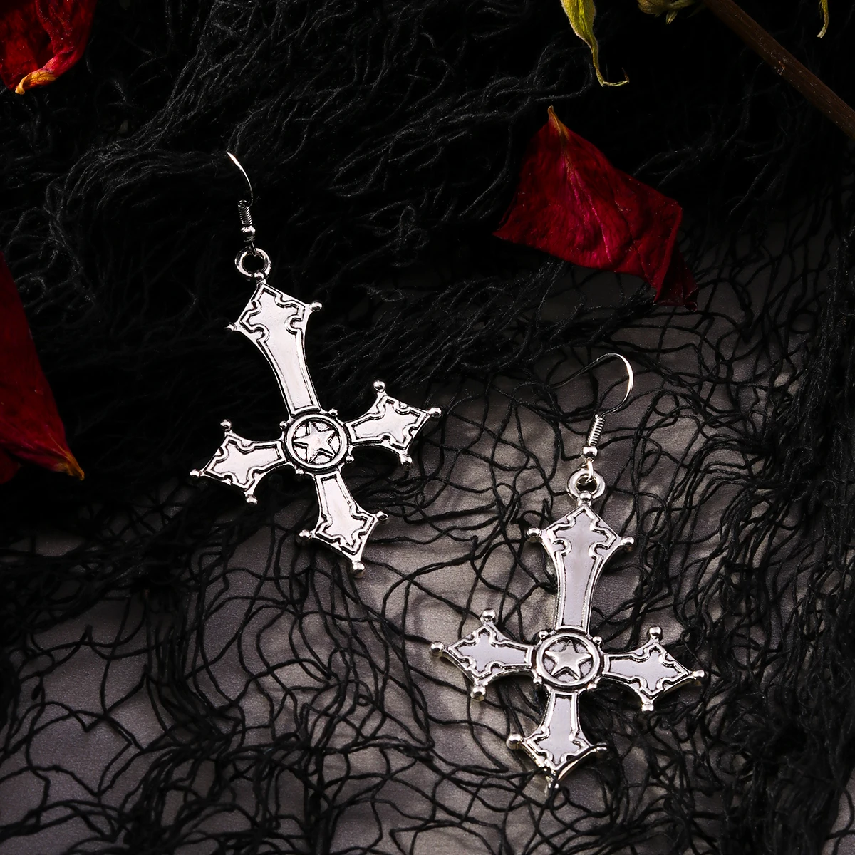 Aihua-Pentagram-Inverted-Cross-Pendant-Earrings-Vintage-Gothic-Cross ...