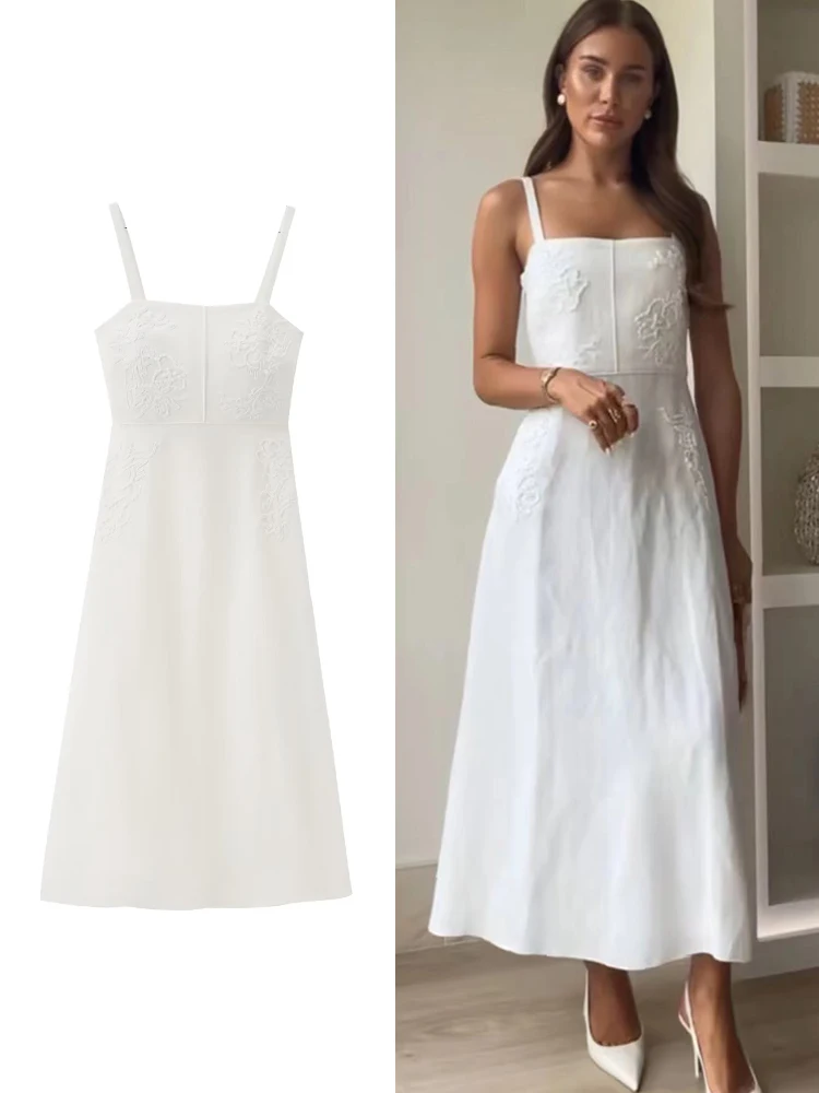 TRAF-Elegant-Women-s-Embroidered-Midi-Dress-2024-Summer-Classic-Fashion ...
