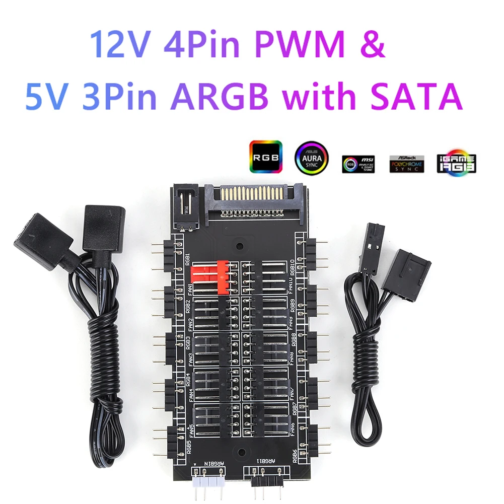 5V-3-pin-ARGB-Cable-ASUS-AURA-SYNC-RGB-10-Hub-Splitter-SATA-Power ...