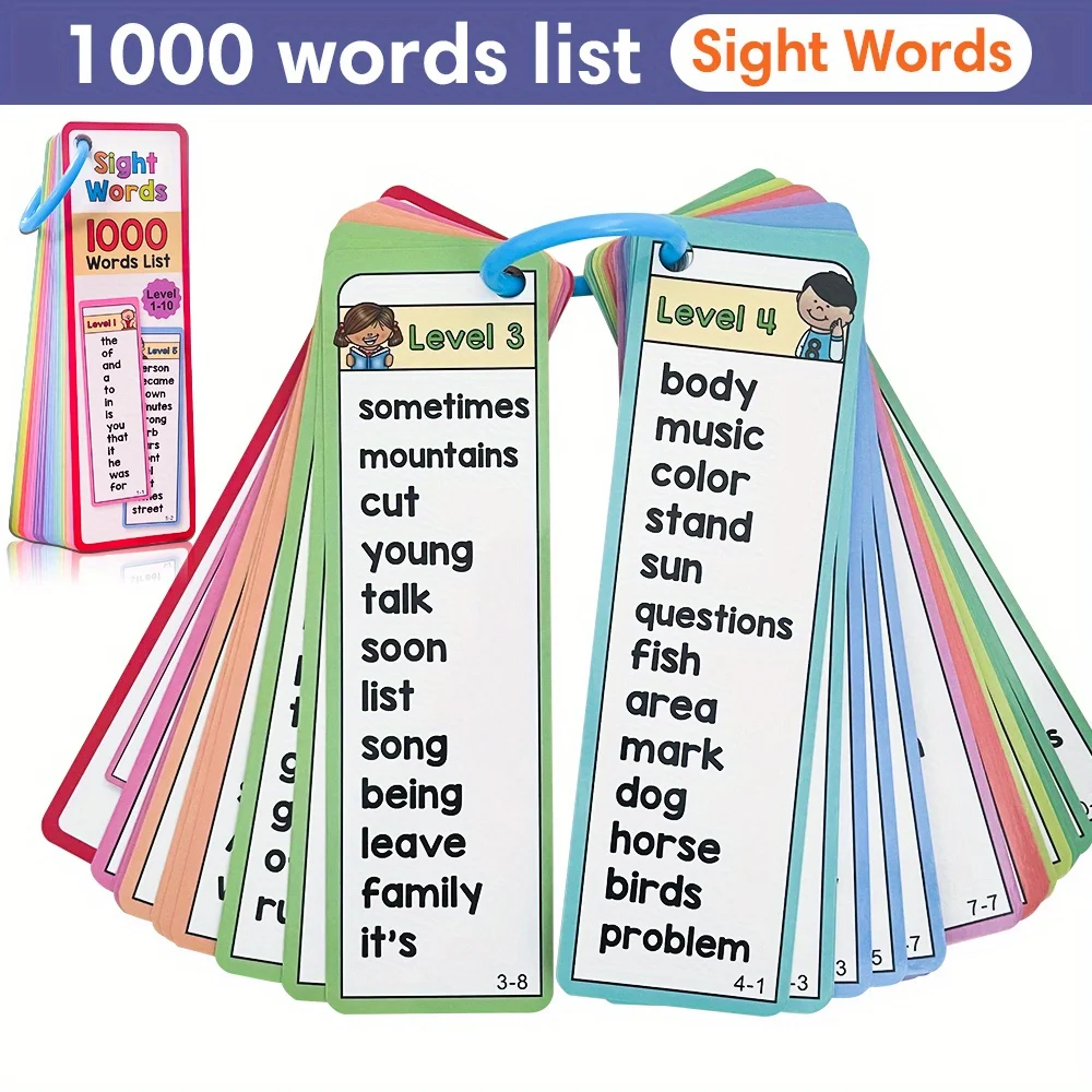 1000 Sight Words Flash Cards for Kids Aged 6-10 Fun Learning Activity ...