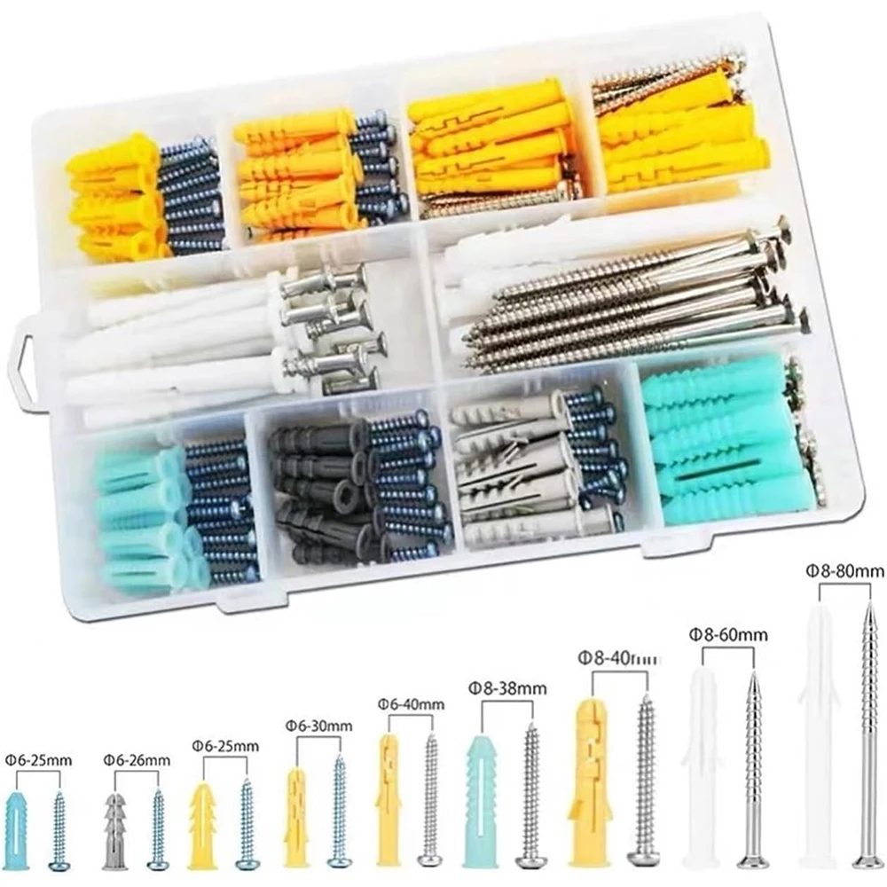 100-plastic-wall-anchors-and-100-screws-10-sizes-of-carbon-steel-screws ...