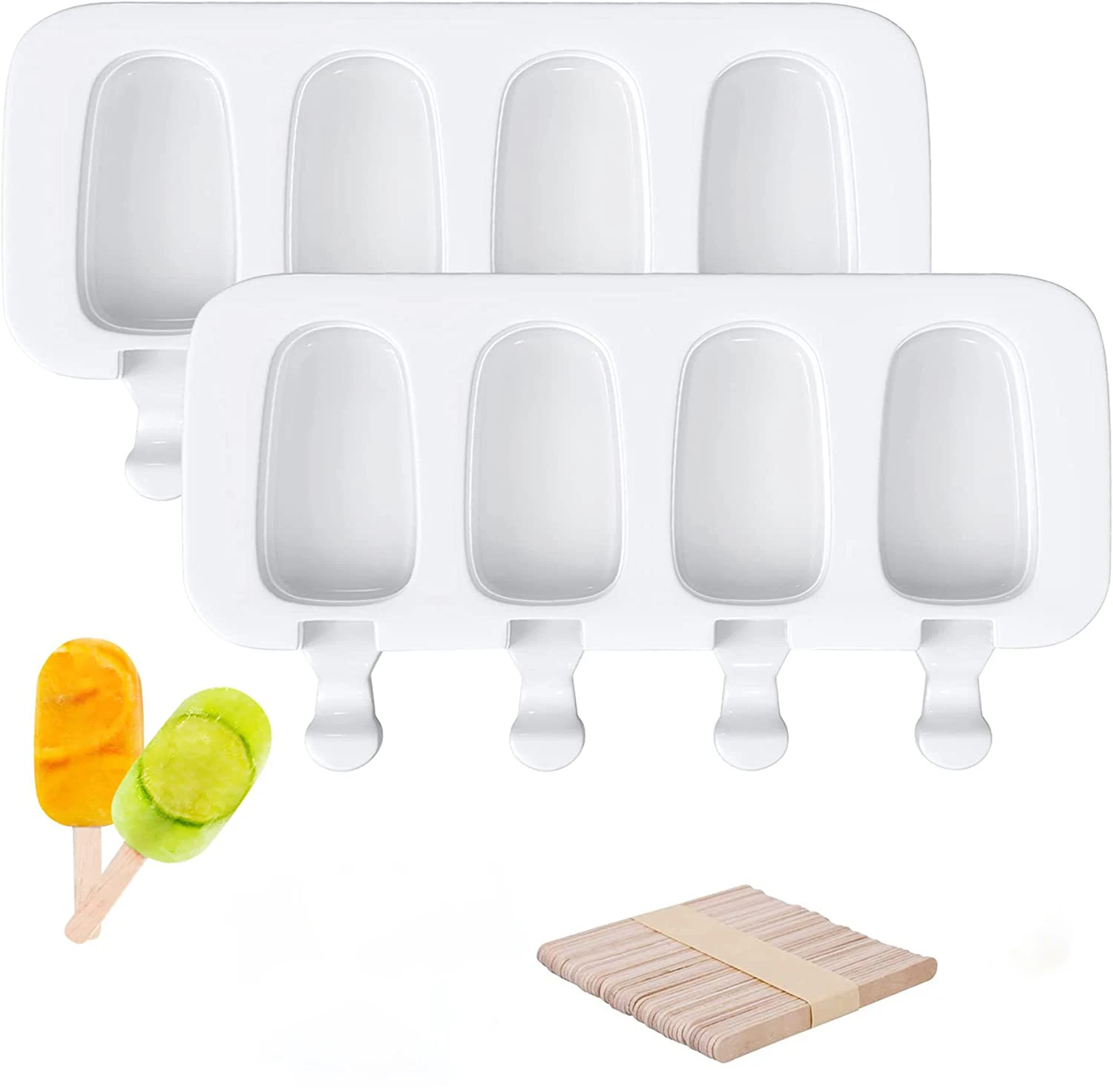 Popsicle Molds, 2 Pack Ice Pop Molds Silicone 4 Cavities Cake Pop Mold ...