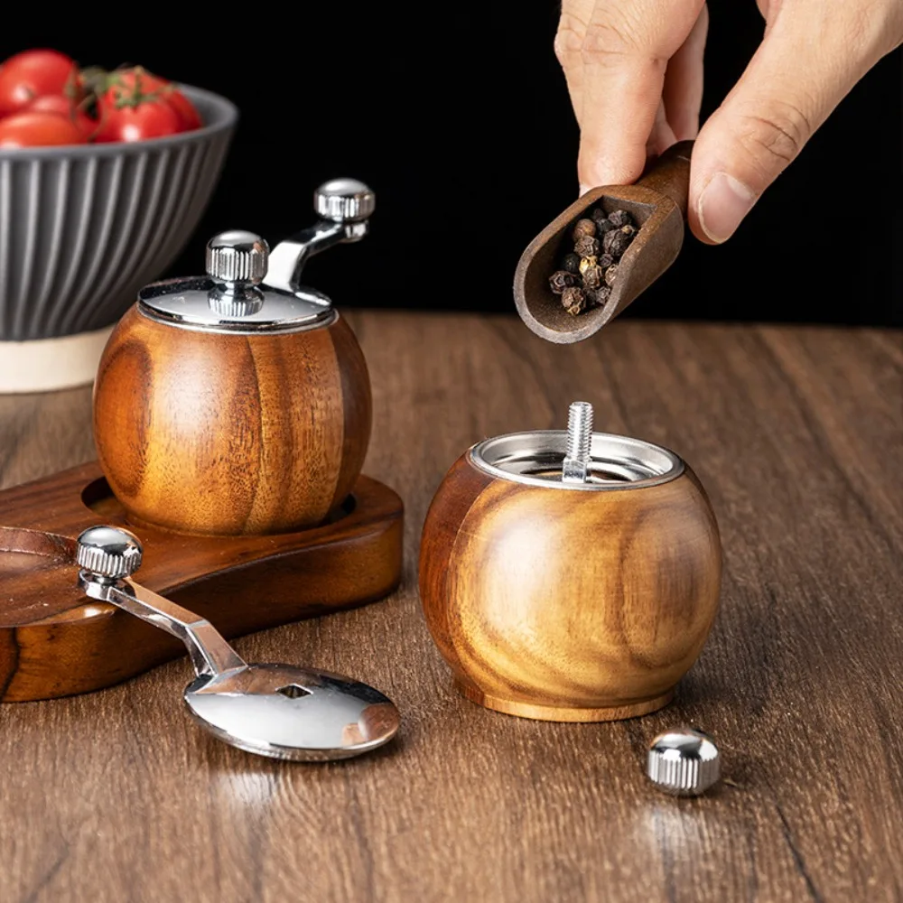 Wooden Spherical Pepper Grinder Hand-cranked Large Capacity Pepper Mill ...