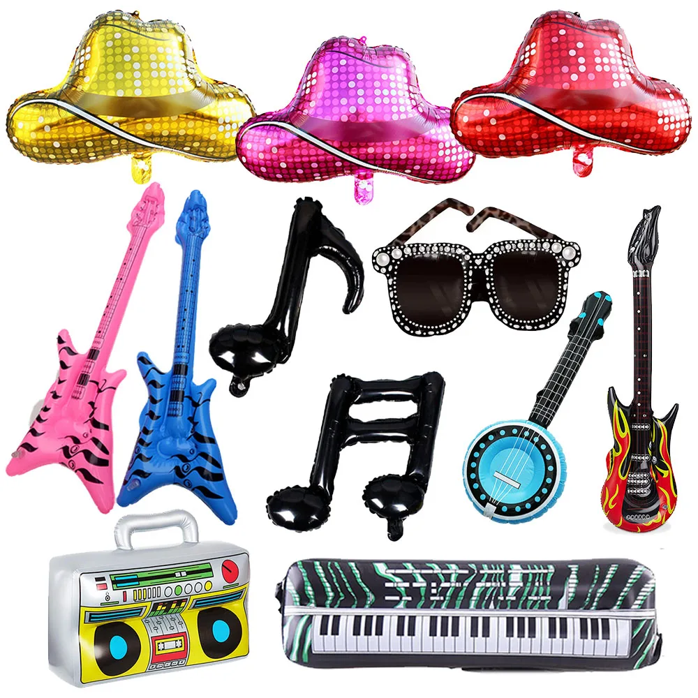 80’s 90’s Party Decor Disco Theme Musical Instruments Radio Glasses Hat ...