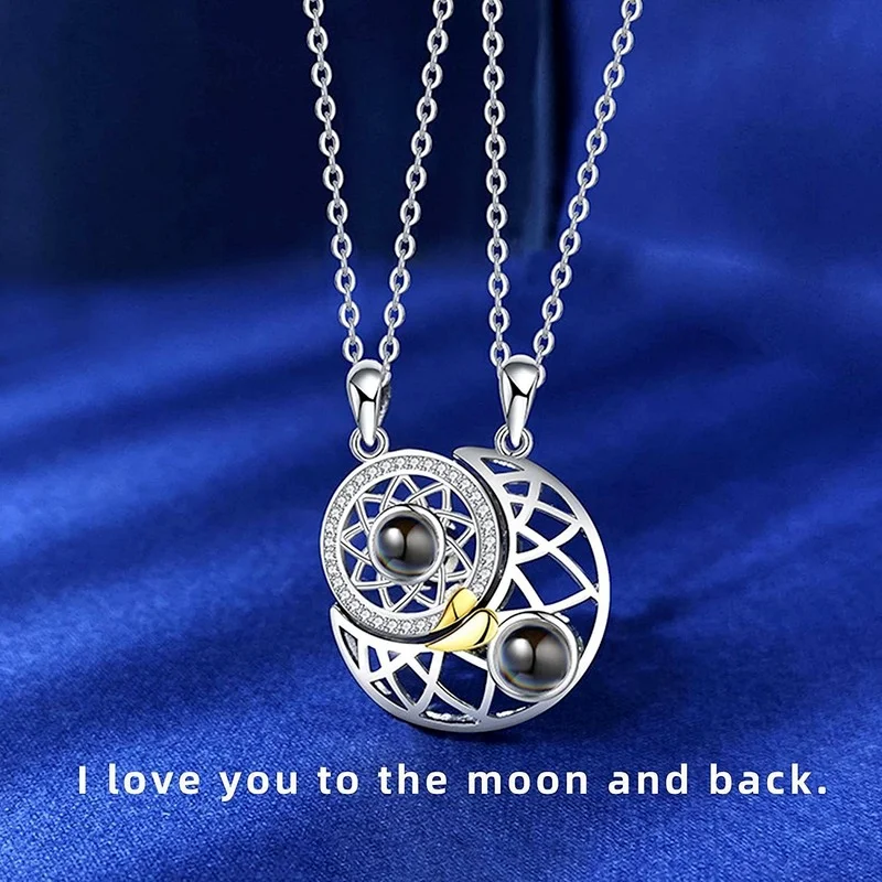 Fashion Couple Matching Necklace Sun Moon Heart Magnetic Paired Pendant ...