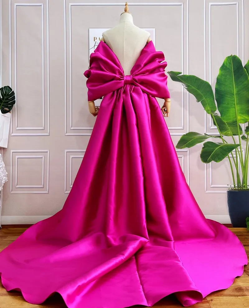 Fuschia Wedding Cape With Big Bow Sleeves Detachable Train Brides Wraps ...