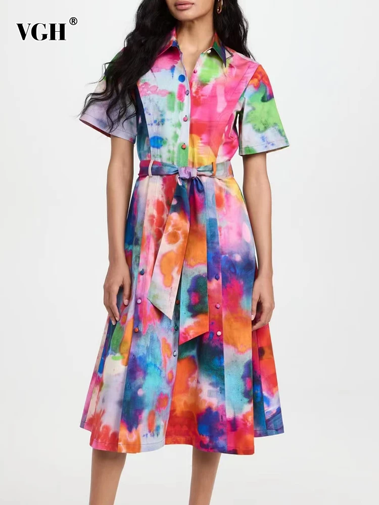 VGH-Spliced-Lace-Up-Colorblock-Casual-Dresses-For-Women-Lapel-Short ...