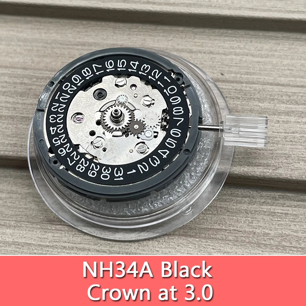일본 기계식 무브먼트, NH34 GMT 24 시간 아날로그 자동 와인딩 메커니즘, 블랙 날짜 3.0/3.8 교체 부품 ...