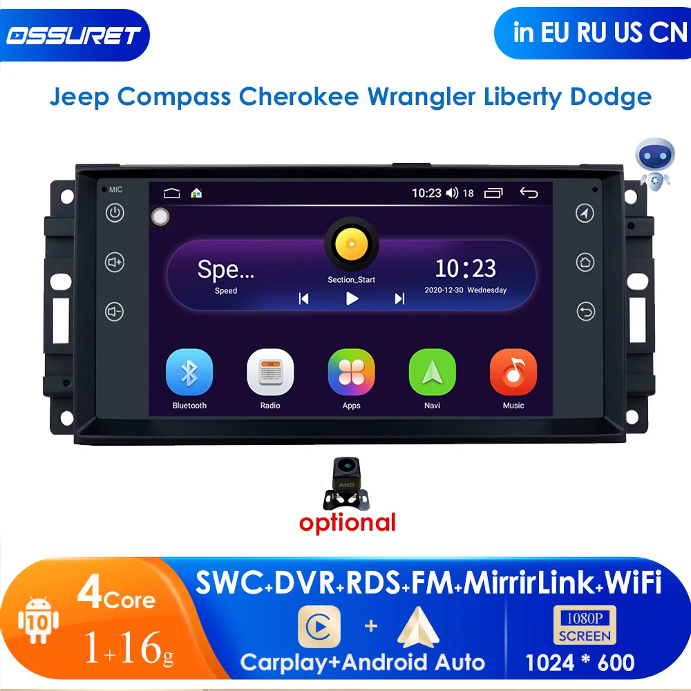Carplay 2Din Android Car Radio GPS For Jeep Cherokee Compass Commander ...