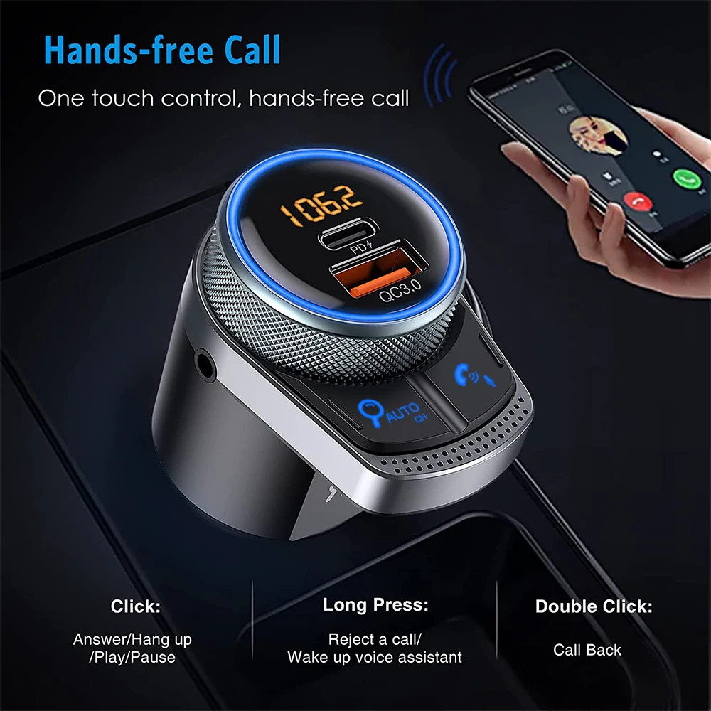 Bluetooth 5.1 FM Transmitter Auto Scan FM Radio Adapter Hands Free Car ...
