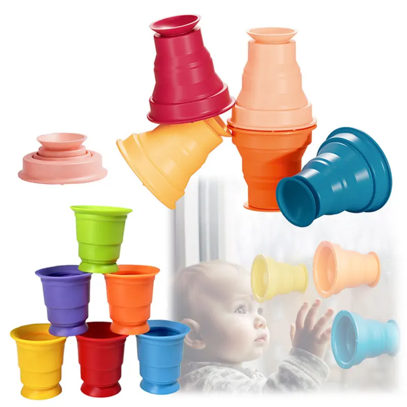 Kids-Rainbow-Silicone-Cup-Stacking-Game-Soft-Glue-Suction-Cup-Bath ...