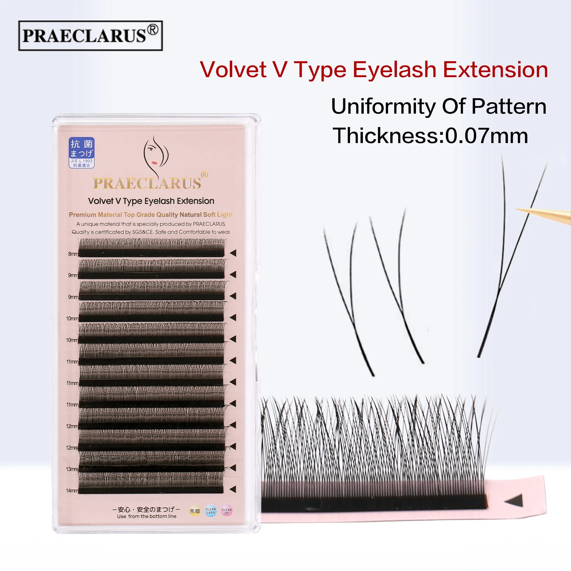 PRAECLARUS V Shape Lashes C/D/DD 8-14mm Individual Eyelash 0.07mm ...