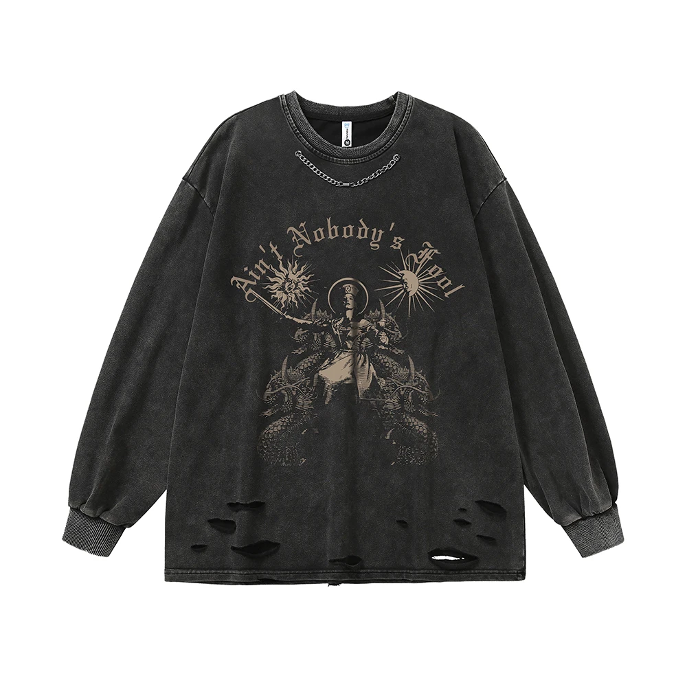 Ripped Goth T Shirts Men Vintage Long Sleeve Oversized T-shirts Fairy Grunge Y2k Men Clothes ...