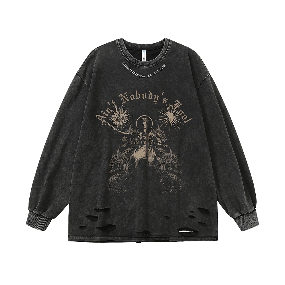 Ripped Goth T Shirts Men Vintage Long Sleeve Oversized T shirts Fairy ...