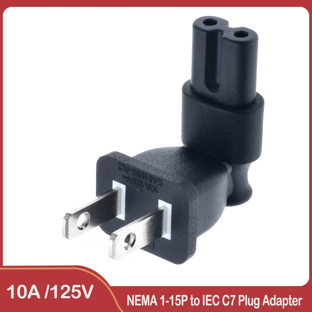 Us 2 Prong Right Angle Ac Power Plug Adapter Iec C7 Receptacle To Nema ...