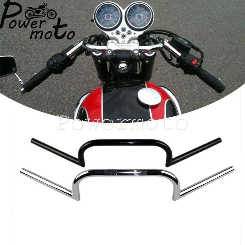 1-7-8-Black-Chrome-Handlebar-Clubman-Handle-Bar-22mm-25mm-Handlebars ...