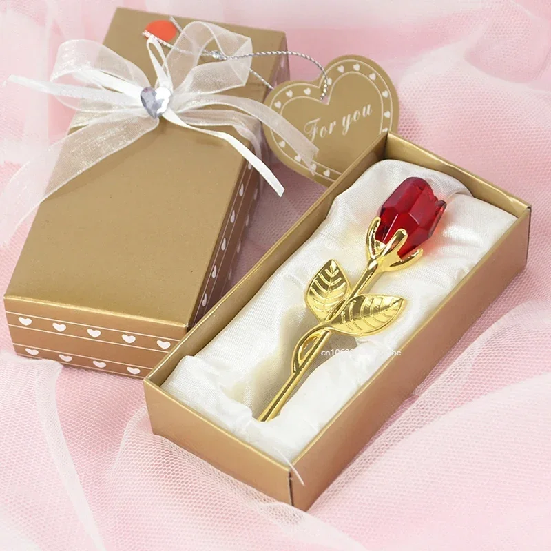 Crystal-Glass-Rose-Flower-in-Box-Mini-Forever-Red-Gold-Artificial-Rose ...