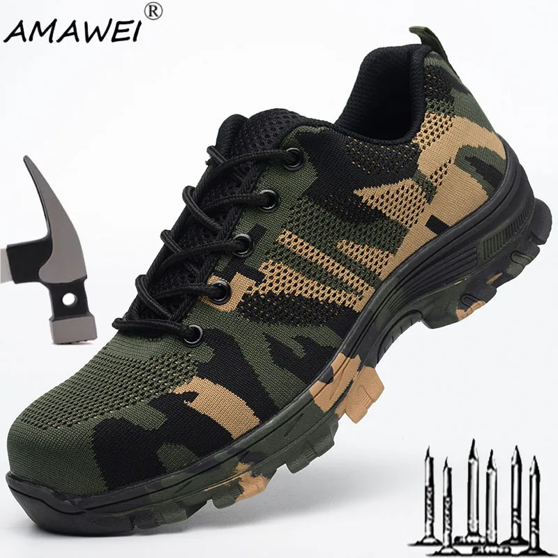 AMAWEI Puncture Proof Safety Shoes for Men Breathable Work Safety Boots ...