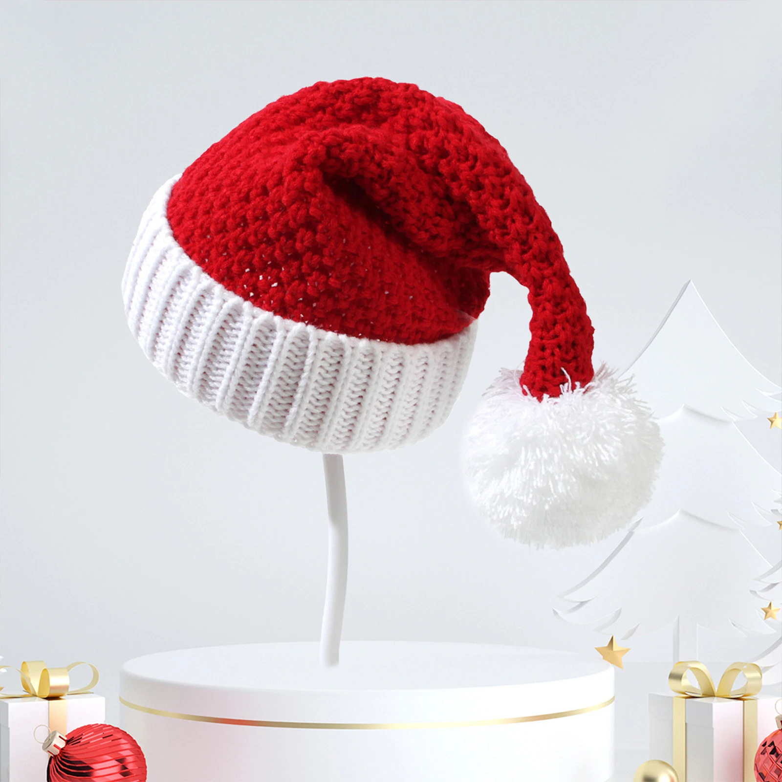 Red-White-Santa-Claus-Hat-Adults-Kids-Knit-Christmas-Hat-with-Bobble ...
