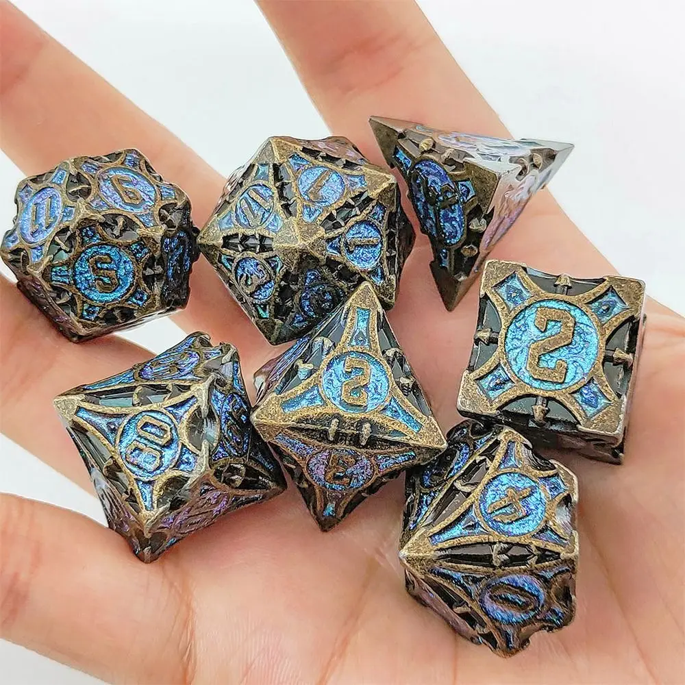 7Pcs Metal Polyhedral Dice Set Cool Metal Dices Table Games Accessory ...