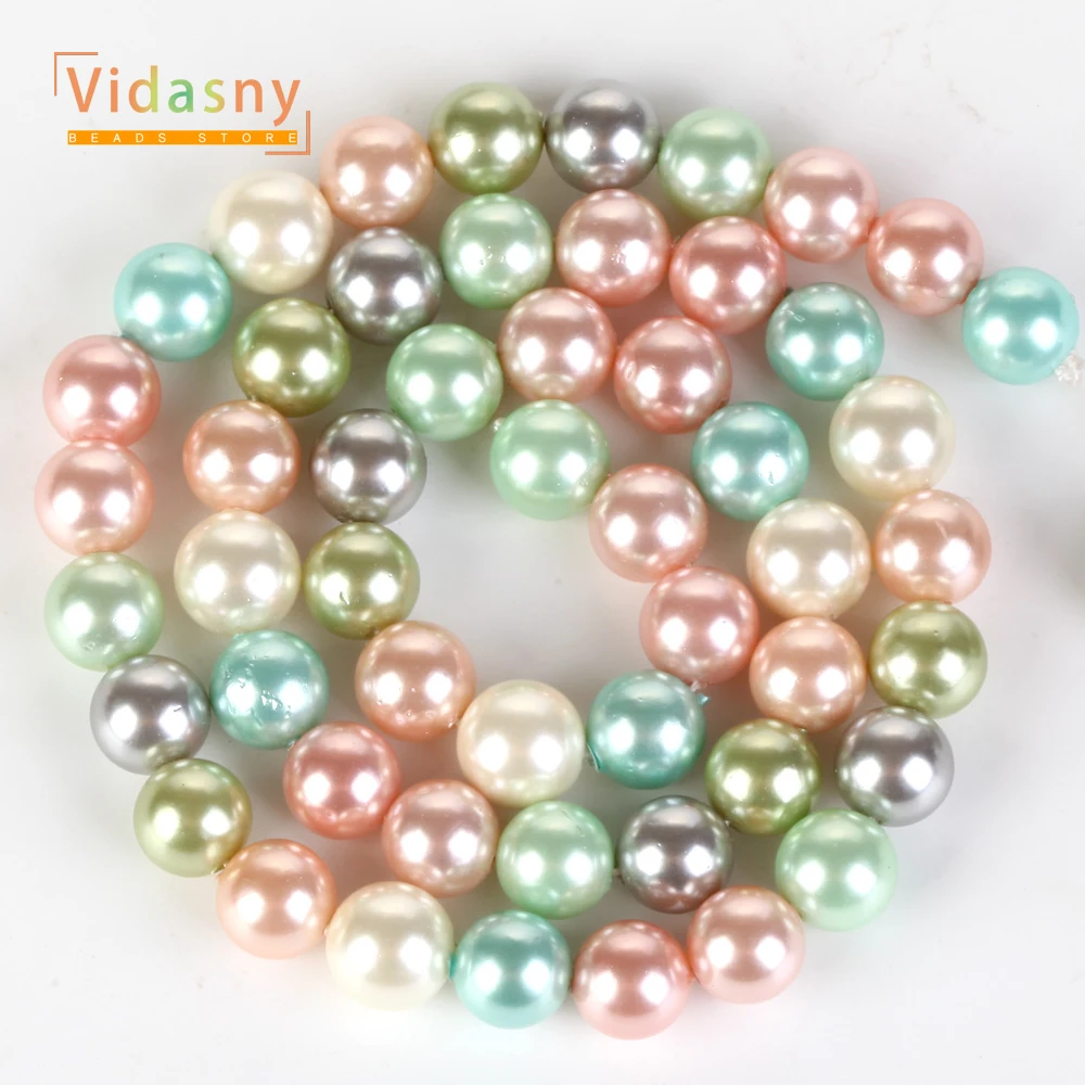 Natural Stone Beads Shell Pearl Four Color Mixing Round Beads for ...