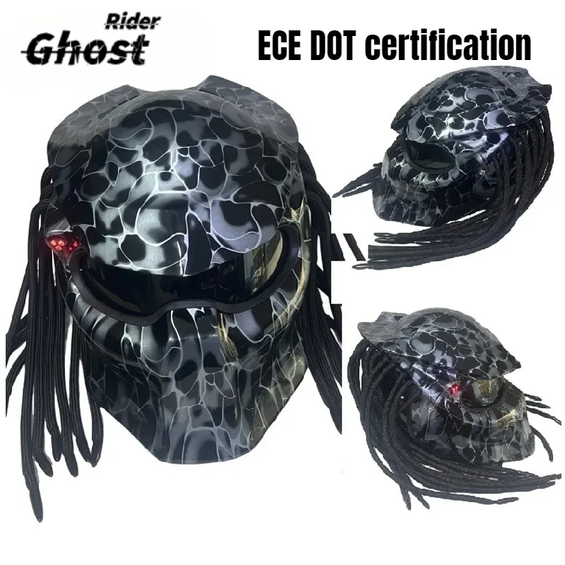 Casco completo de motocicleta, casco Predator de fibra de carbono ...