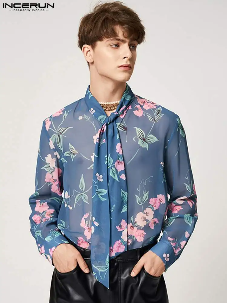 Handsome Well Fitting Tops INCERUN Men's Print Chiffon Slightly ...