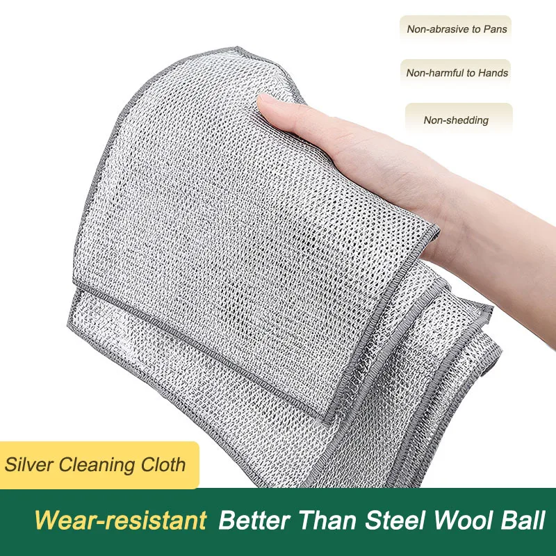 Quick-Drying-Silver-Wire-Cleaning-Dish-Cloth-Metallic-Line-Scouring-Pad ...