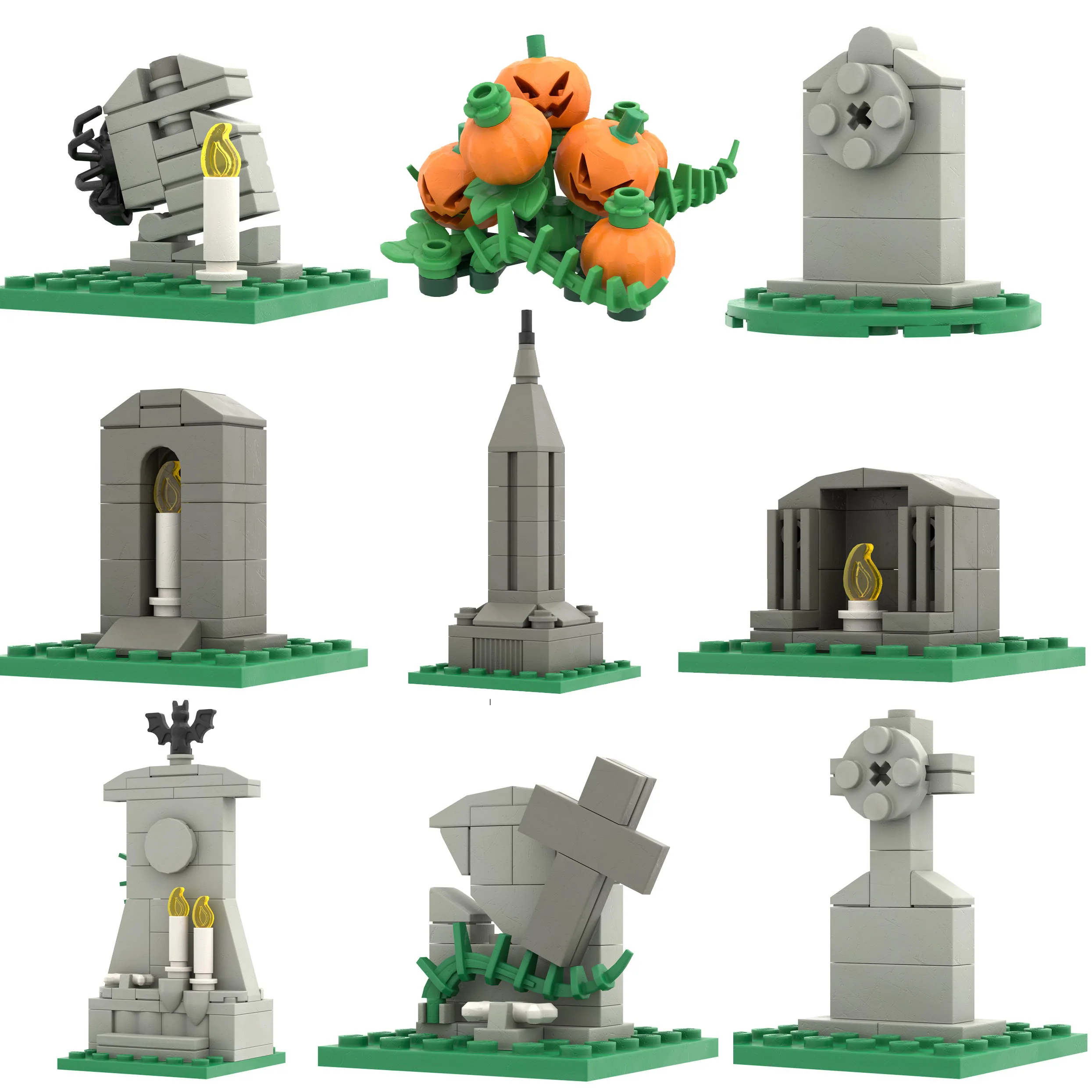 MOC-Halloween-Tombstone-Building-Blocks-Kit-Cemetery-Vampire-Spider ...