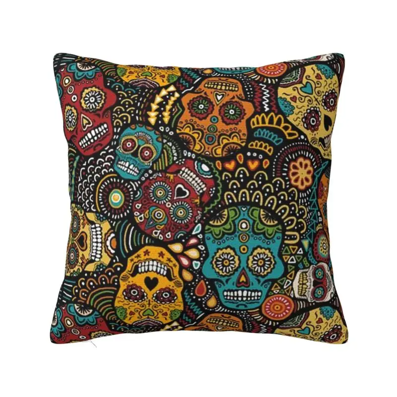 Day-Of-The-Dead-Sugar-Skull-Cushion-Covers-Polyester-Halloween-Catholic ...