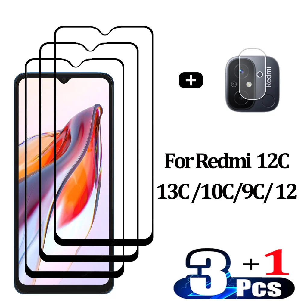 Pelicula-Front-Tempered-Glass-For-Redmi-13C-12-C-NFC-Screen-Protectors ...