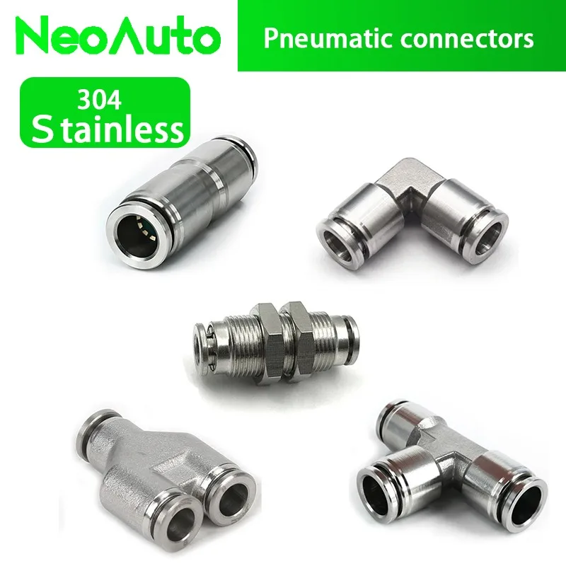 304 Stainless Steel Pneumatic Connectors Air Hose Fittings PU PY PE 6mm ...