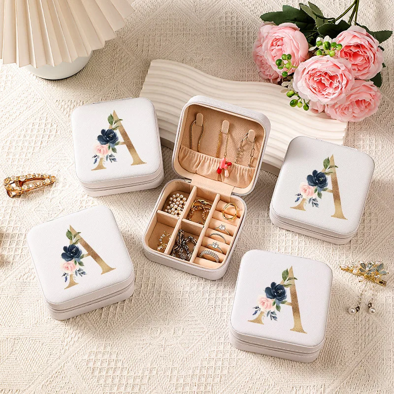 Flower&alphabet Jewelry Box Ring Boxes Travel Leather Jewellery Case ...