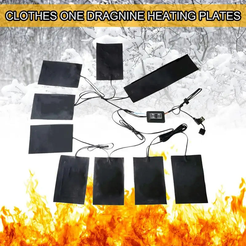 Usb 의류 히터 패드 8 In 1 전기 난방 시트 3 기어 조절 가능한 온도 난방 따뜻한 패드 겨울 조끼 재킷 패드