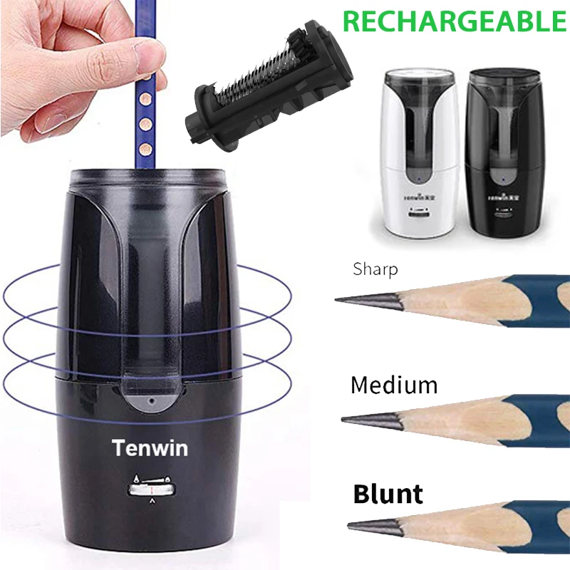 Tenwin-Electric-Auto-Pencil-Sharpener-Safe-Student-Helical-Steel-Blade ...