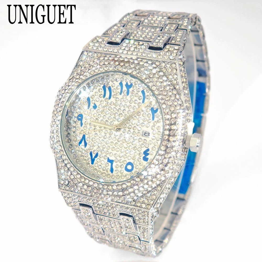 New Fashion Brand Arab Number Quartz Watch For Men Luxury Fully Diamond ...