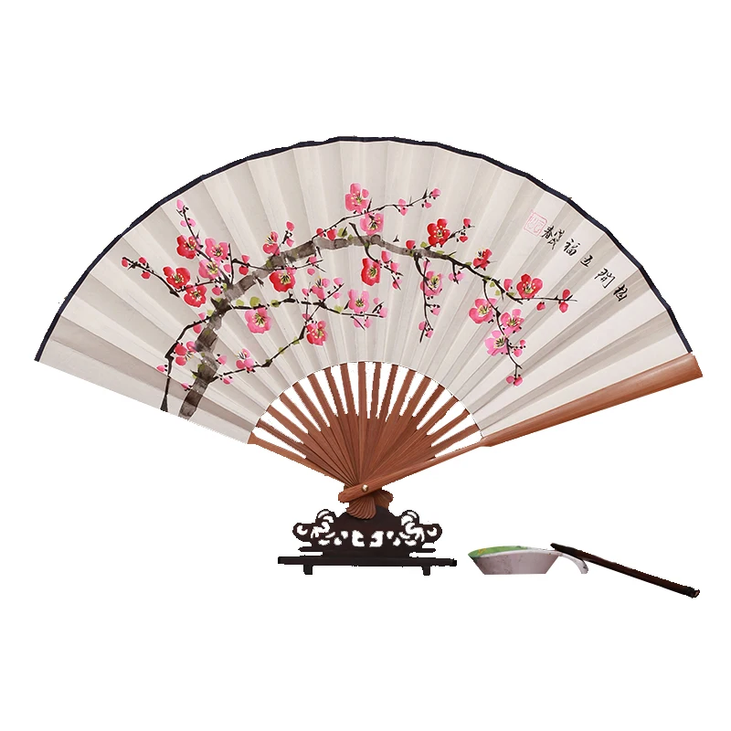 Hand Painted White Hand Fans Chinese Folding Fan Painting Rice Paper ...