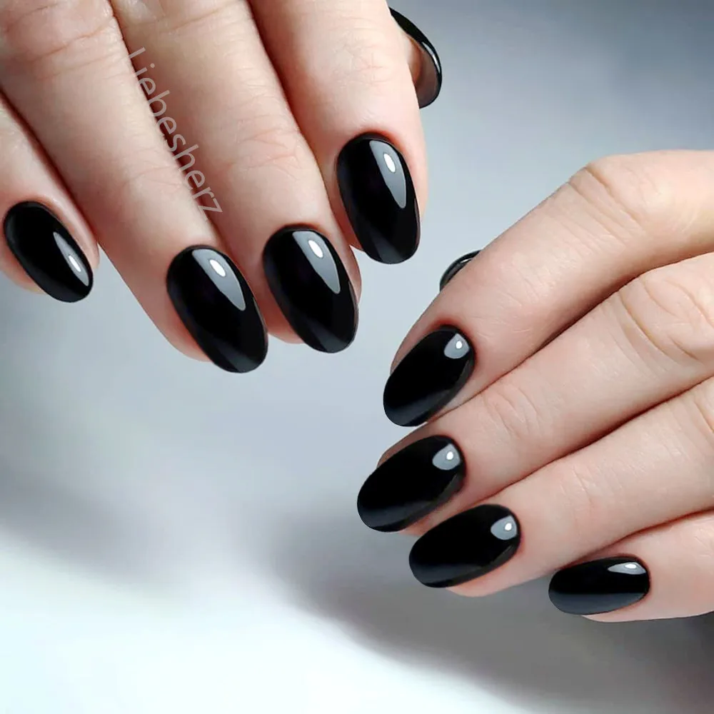 Oval Black Acrylic Nails